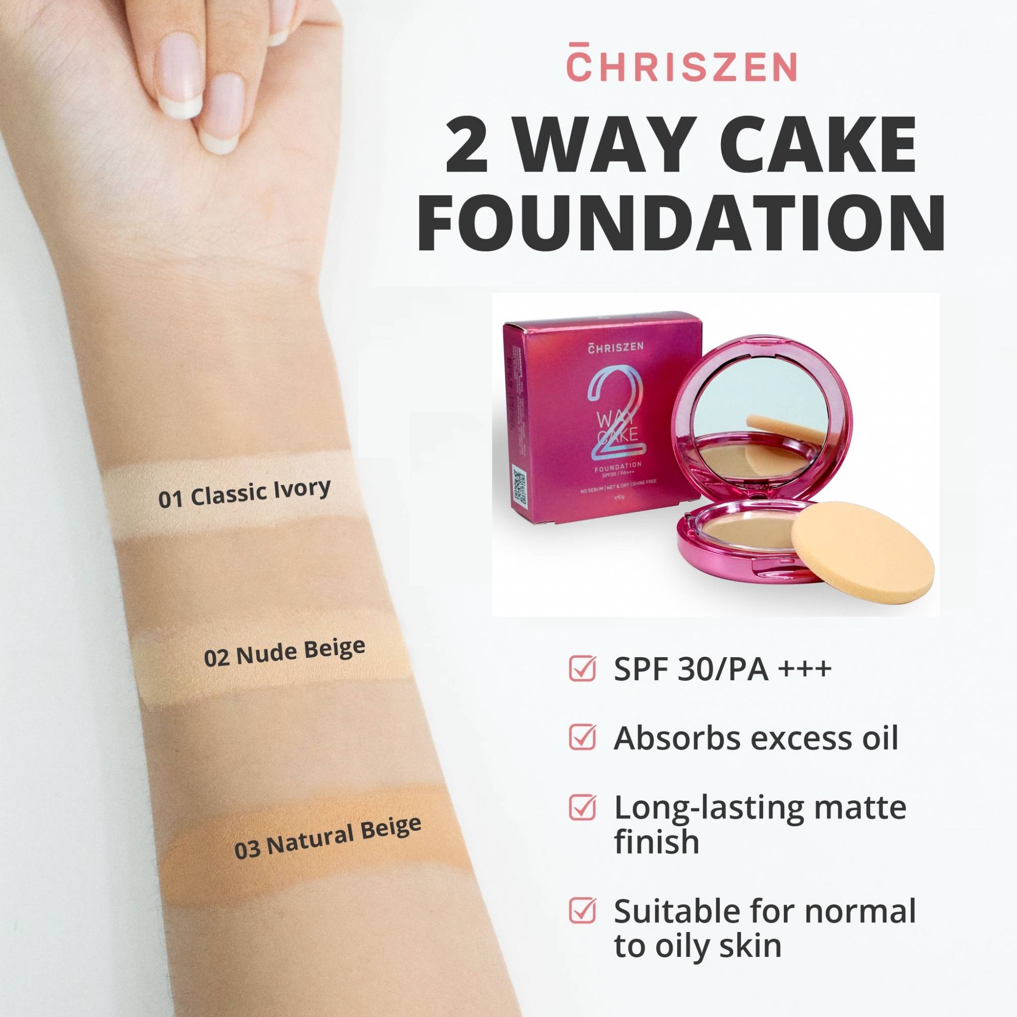 Chriszen 2 Way Cake Foundation SPF30/PA+++