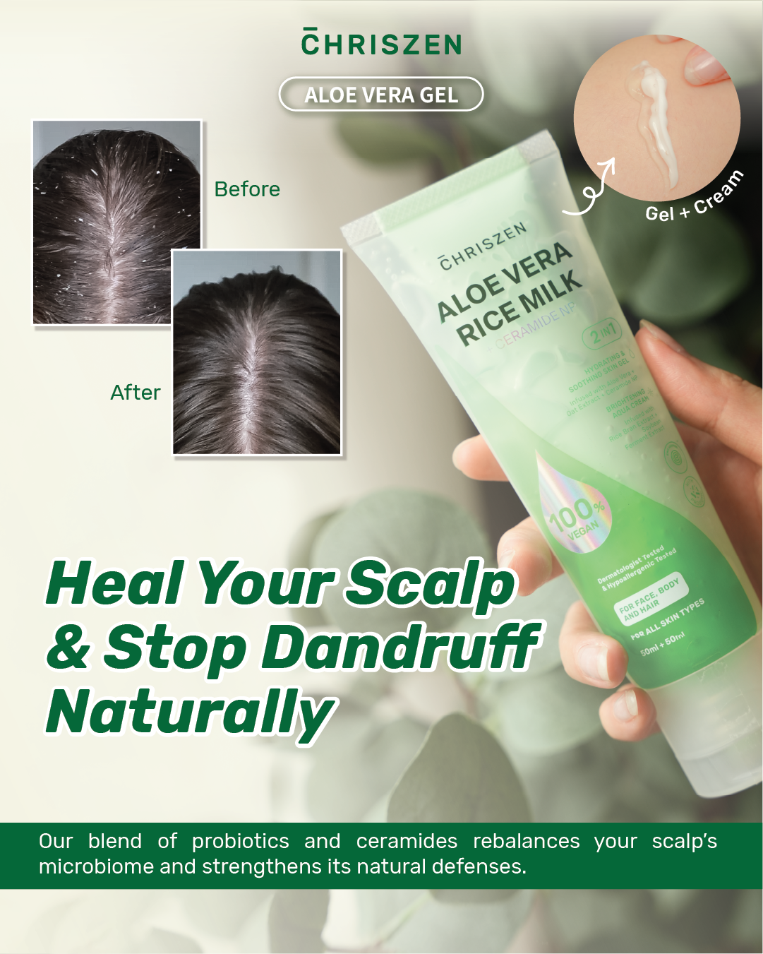 Aloe Vera Rice Milk + Ceramide NP 2 in 1 Hydrating & Soothing Skin Gel ...